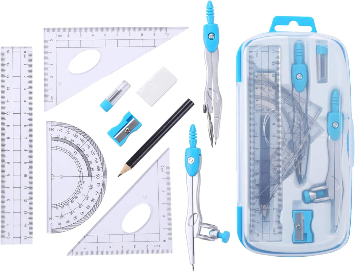 HOMESTEC Math Geometry Kit Sets 10 Piece Drawing Instruments with Shat